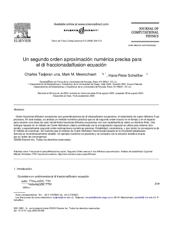 Pdf A Second Order Accurate Numerical Approximation For The