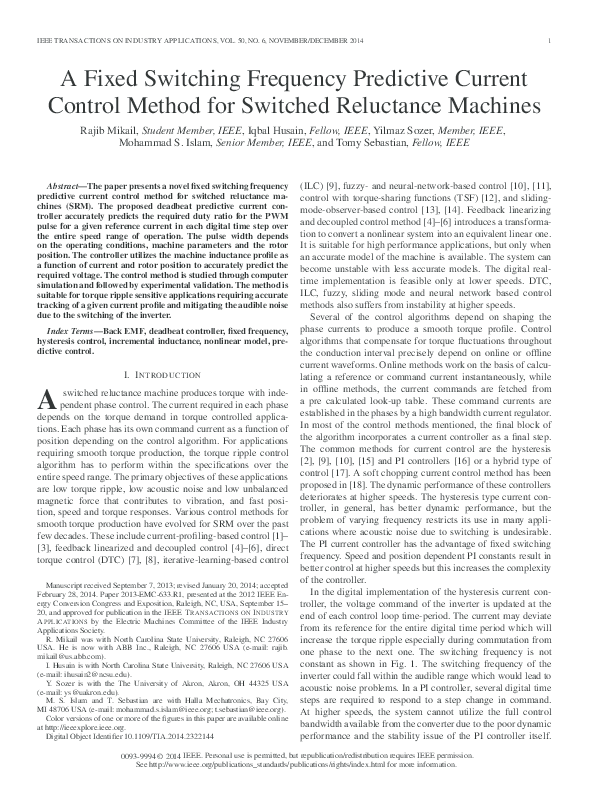 (PDF) A Fixed Switching Frequency Predictive Current Control Method for Switched Reluctance Machines