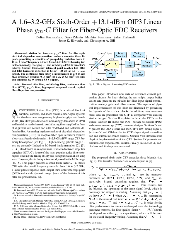 (PDF) A 1.6–3.2-GHz Sixth-Order +13.1-dBm OIP3 Linear Phase g m -C ...