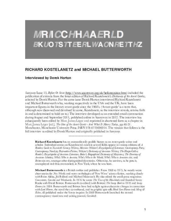 (PDF) Richard Kostelanetz and Michael Butterworth interviewed by Derek ...