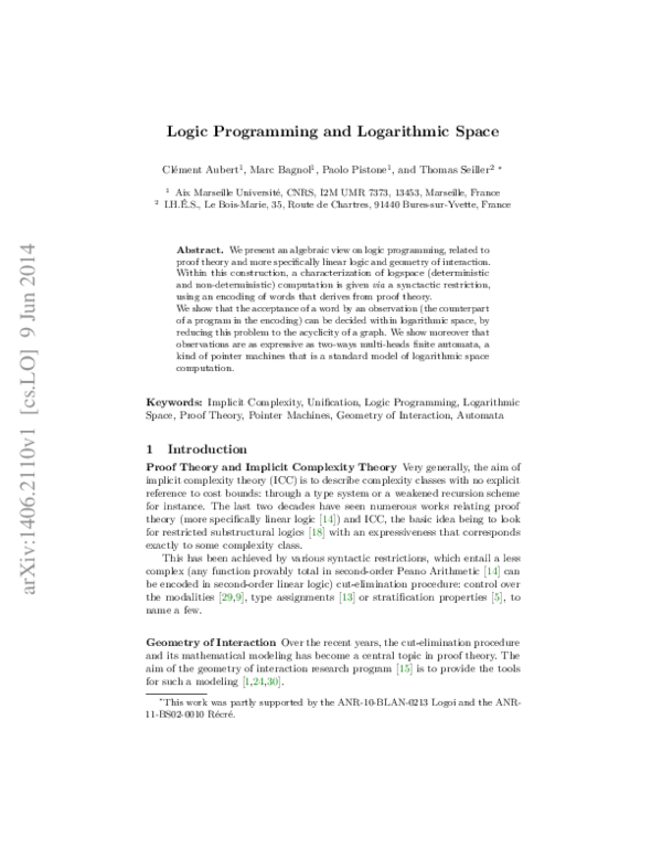 (PDF) Logic Programming and Logarithmic Space