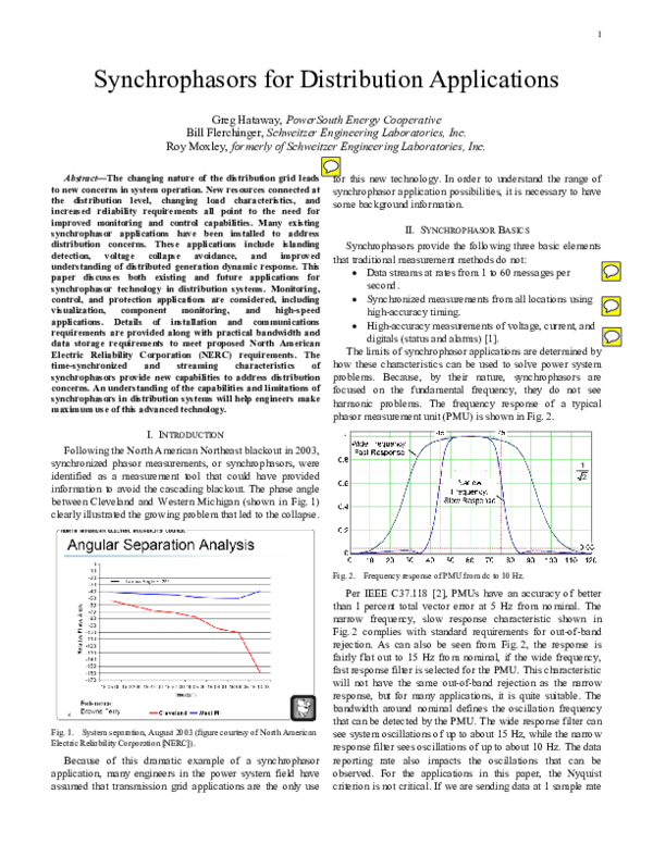 (PDF) Synchrophasors for Distribution Applications