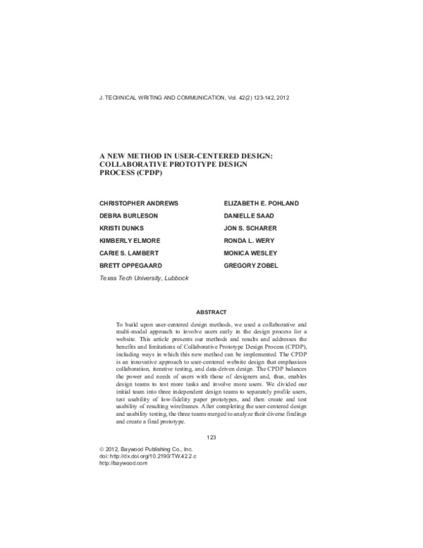 (PDF) A NEW METHOD IN USER-CENTERED DESIGN: COLLABORATIVE PROTOTYPE DESIGN PROCESS (CPDP ...