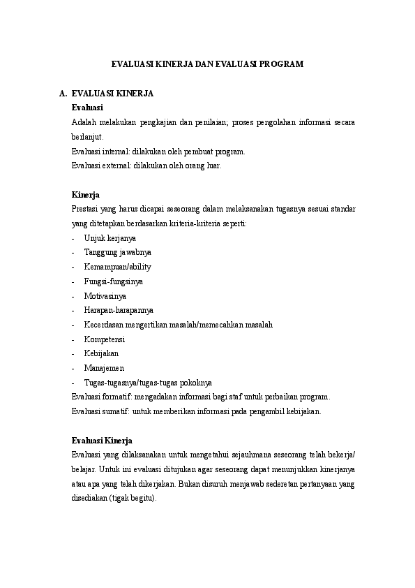 (DOC) EVALUASI KINERJA DAN EVALUASI PROGRAM