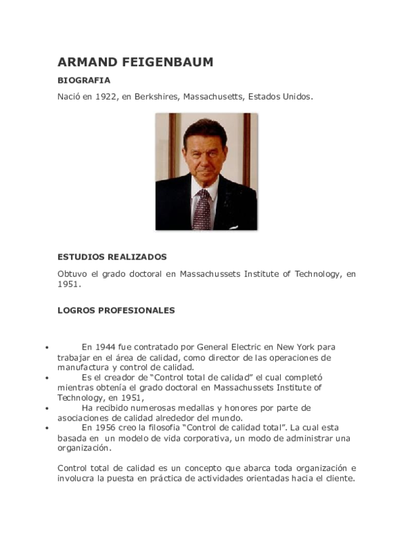 (DOC) ARMAND FEIGENBAUM BIOGRAFIA Nació