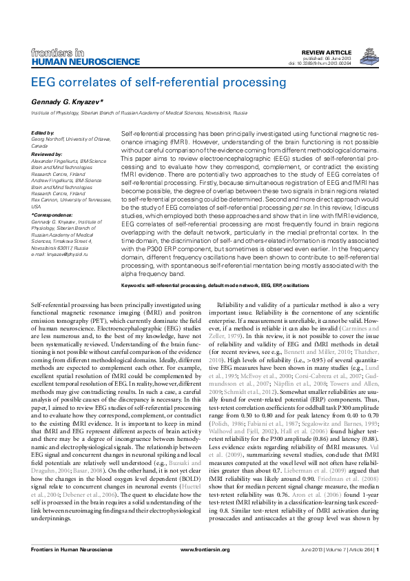 Pdf Eeg Correlates Of Self Referential Processing