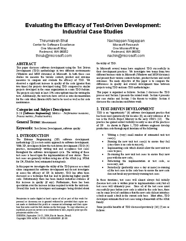 (PDF) Evaluating the Efficacy of Test-Driven Development: Industrial ...