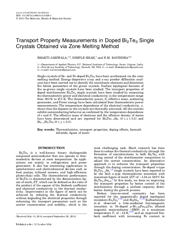 (PDF) Transport Property Measurements in Doped Bi2Te3 Single Crystals ...