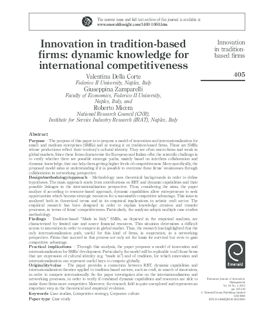 (PDF) Innovation in tradition-based firms: dynamic knowledge for ...