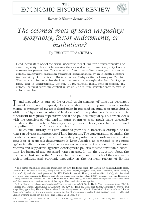 (PDF) The Colonial Roots of Land Inequality: Geography, Factor ...
