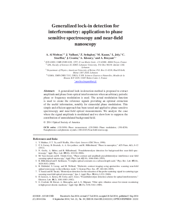 Pdf Generalized Lock In Detection For Interferometry Application To Phase Sensitive