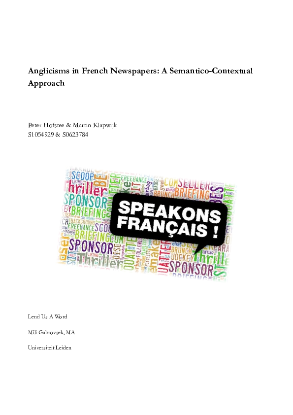 (PDF) Anglicisms in French Newspapers: A Semantico-Contextual Approach