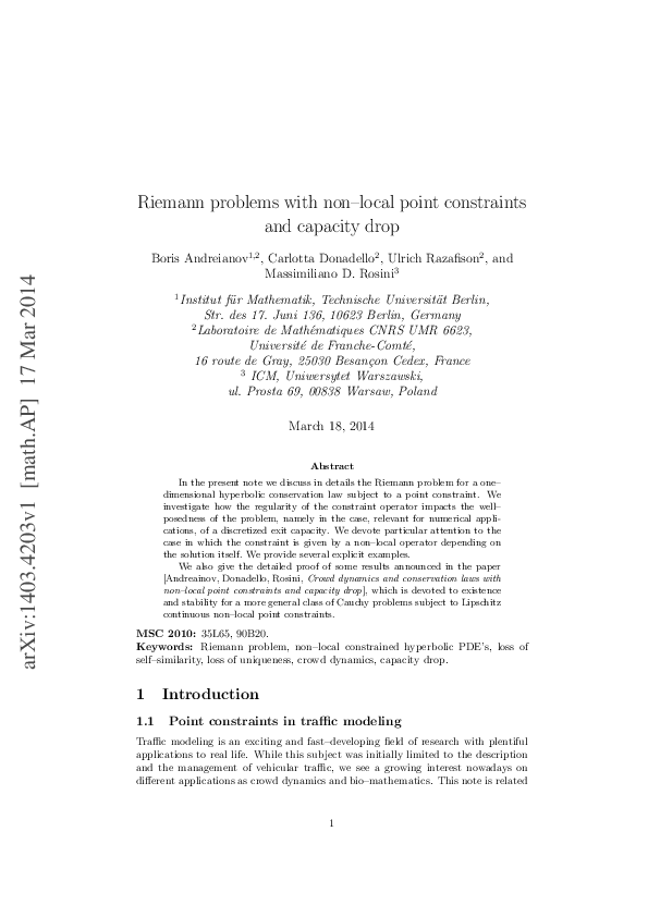 Riemann Problems With Non Local Point Constraints And Capacity Drop