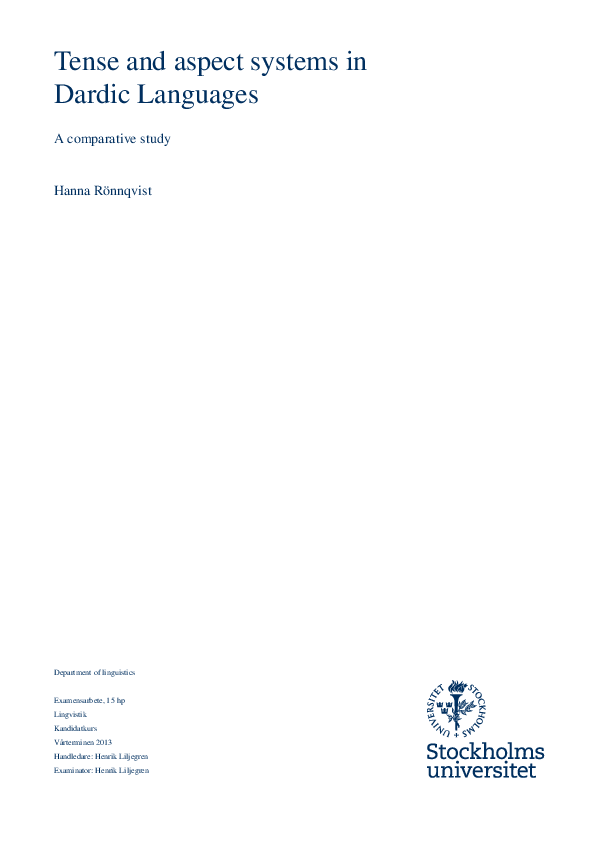 (PDF) Tense and aspect systems in Dardic Languages - a comparative study