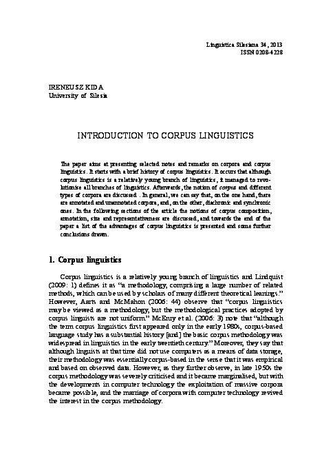 (PDF) INTRODUCTION TO CORPUS LINGUISTICS