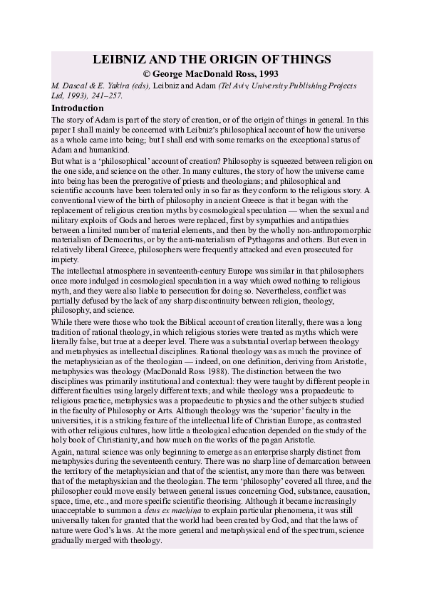 (DOC) Leibniz and the origin of things
