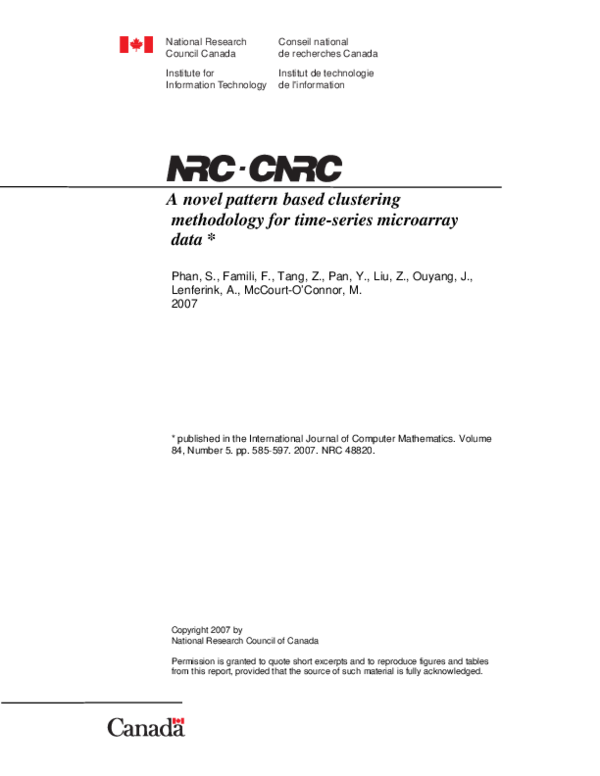 Pdf A Novel Pattern Based Clustering Methodology For Time Series Microarray Data 7709
