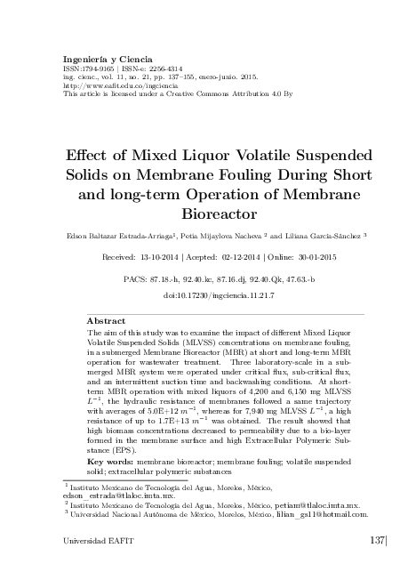 (PDF) Effect of Mixed Liquor Volatile Suspended Solids on Membrane ...