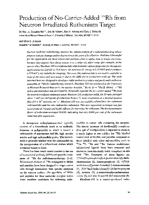 (PDF) Production of No-Carrier-Added '05Rh from Neutron Irradiated ...