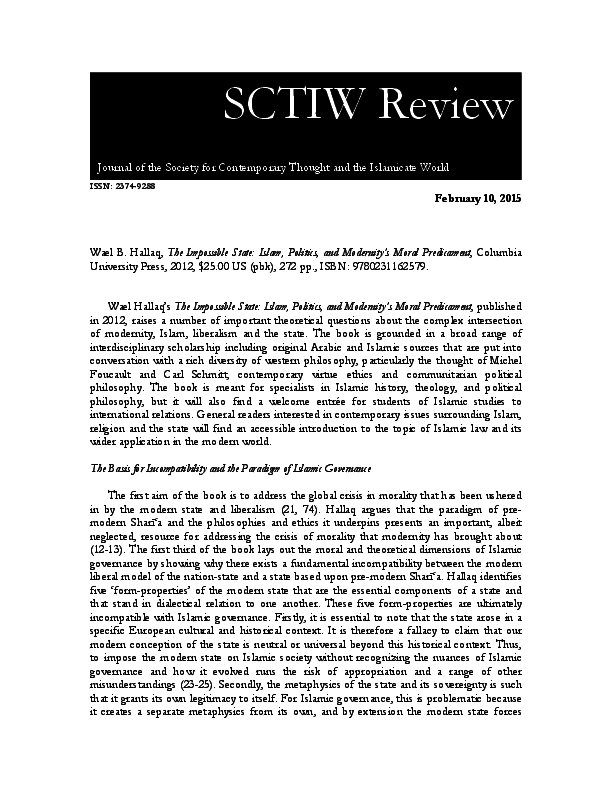 (PDF) Thinking Islamic Governance with Continental Philosophy: On Wael ...