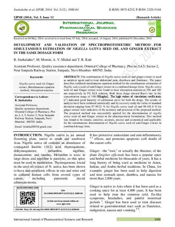Pdf Development And Validation Of Spectrophotometric Method For Simultaneous Estimation Of