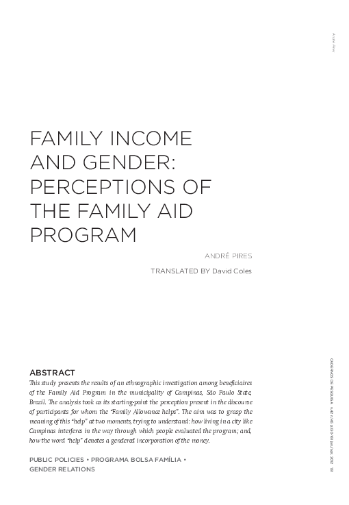 (PDF) FAMILY INCOME AND GENDER: PERCEPTIONS OF THE FAMILY AID PROGRAM