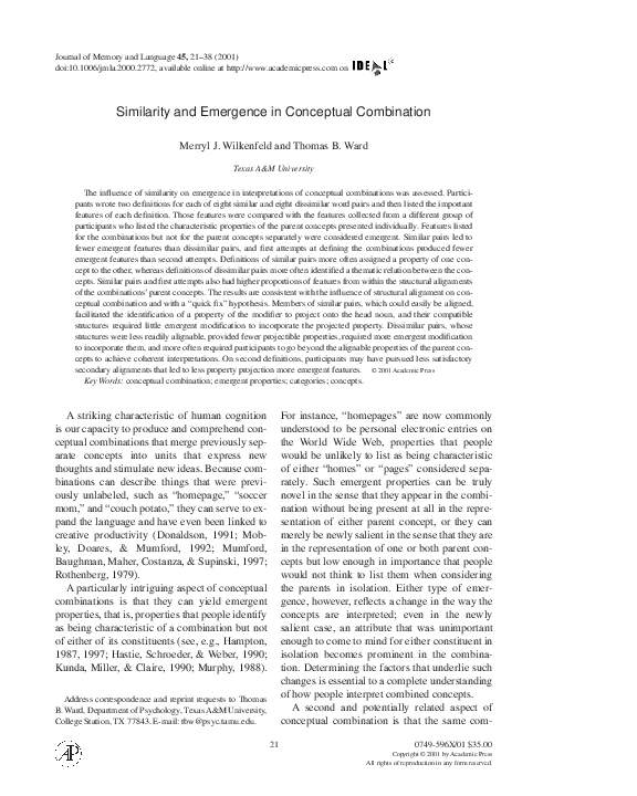 (PDF) Similarity and Emergence in Conceptual Combination