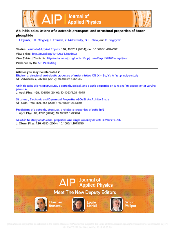 Pdf Ab Initio Calculations Of Electronic Transport And Structural Properties Of Boron Phosphide