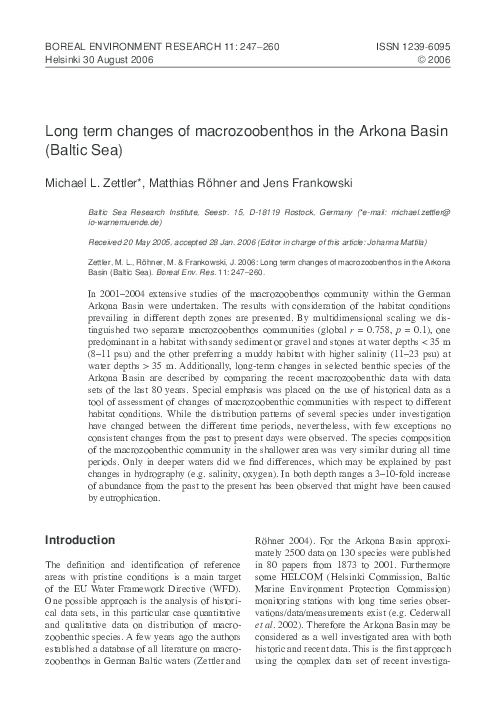 (PDF) Long term changes of macrozoobenthos in the Arkona Basin (Baltic Sea)