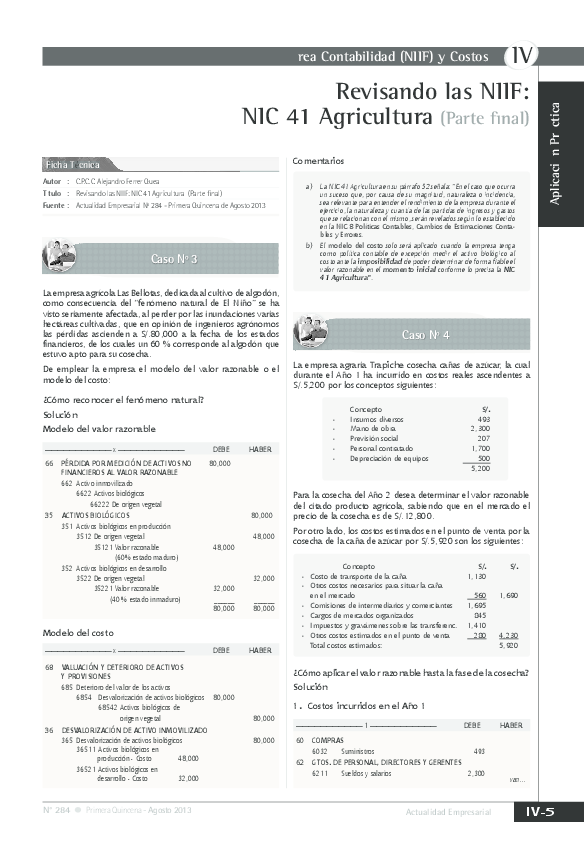 (PDF) IV Área Contabilidad (NIIF) y Costos Revisando las NIIF: NIC 41 ...