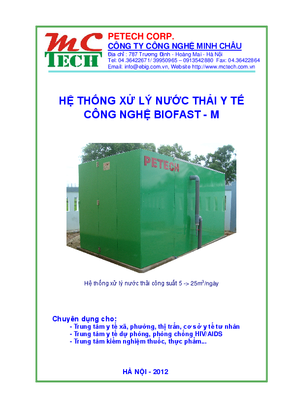 (PDF) HỆ THỐNG XỬ LÝ NƯỚC THẢI Y TẾ CÔNG NGHỆ BIOFAST -M Hệ thống xử lý ...