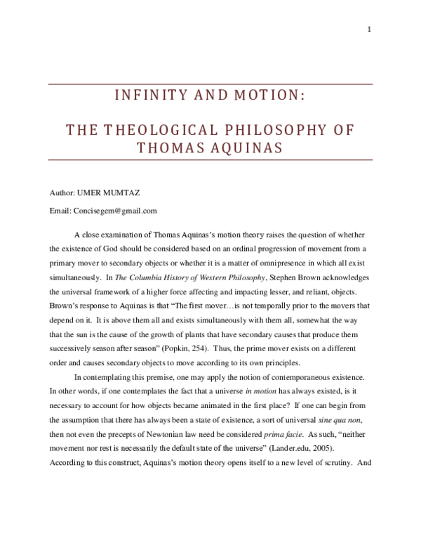 (PDF) Infinity and Motion: The Theological Philosophy of Thomas Aquinas