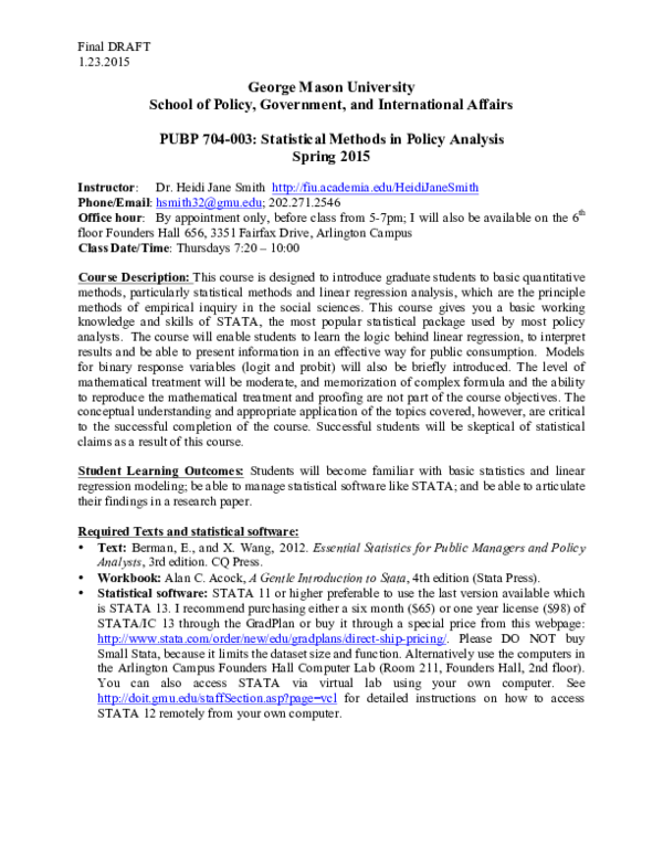 (PDF) Statistical Methods in Policy Analysis