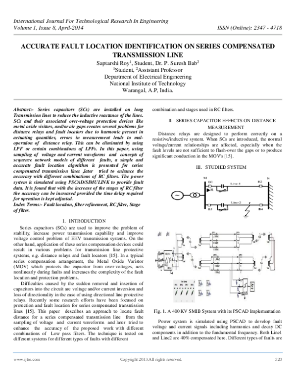 Pdf Accurate Fault Location Identification On Series Compensated Transmission Line Saptarshi