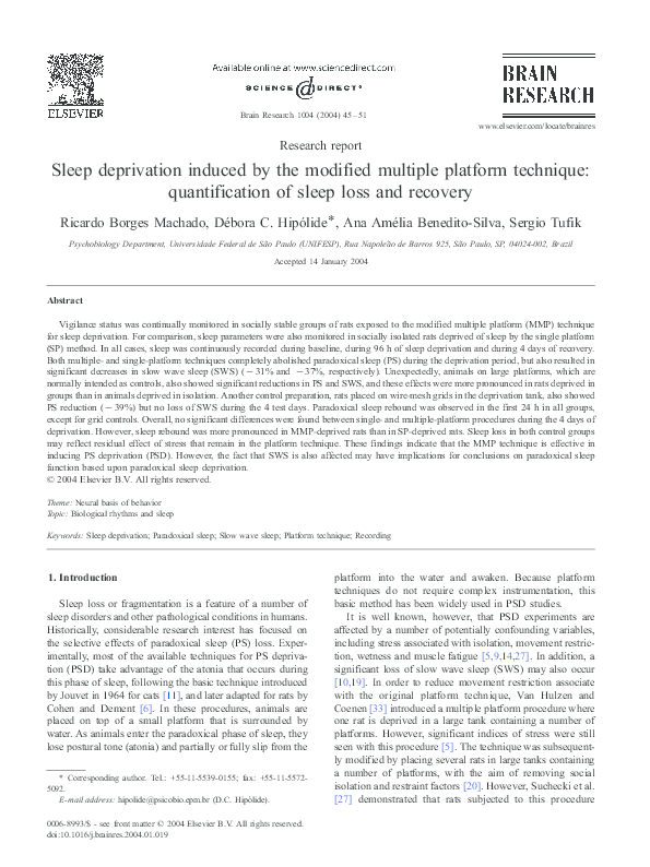 (PDF) Sleep deprivation induced by the modified multiple platform ...