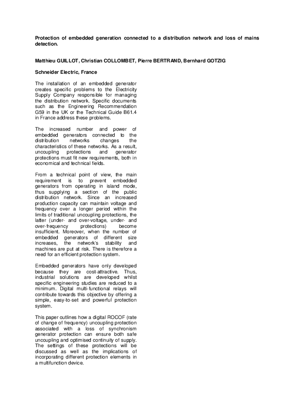 (PDF) Protection of embedded generation connected to a distribution ...