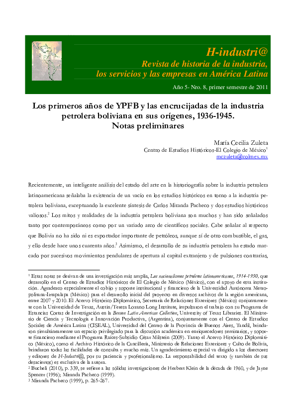 (PDF) “Los primeros años de YPFB y las encrucijadas de la industria ...