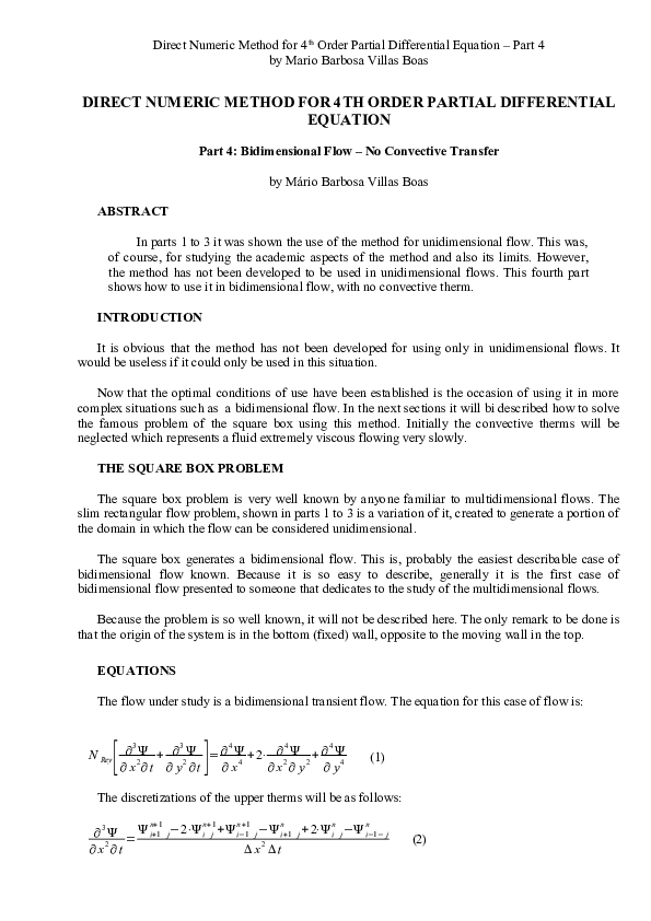 (PDF) Direct Numeric Method for Solving Navier Stokes Equation - Part 4
