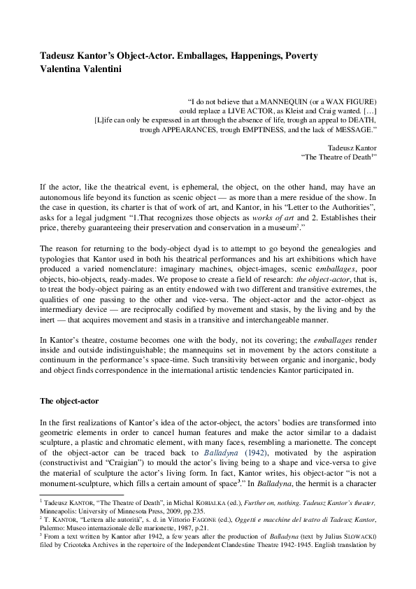 (DOC) Tadeusz Kantor’s Object-Actor. Emballages, Happenings, Poverty.doc