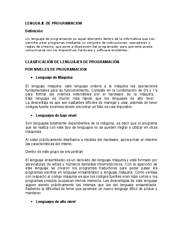 (DOC) LENGUAJE DE PROGRAMACION CLASIFICACIÓN DE LENGUAJES DE ...