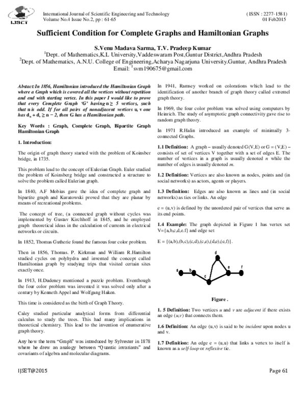 (PDF) Sufficient Condition for Complete Graphs and Hamiltonian Graphs