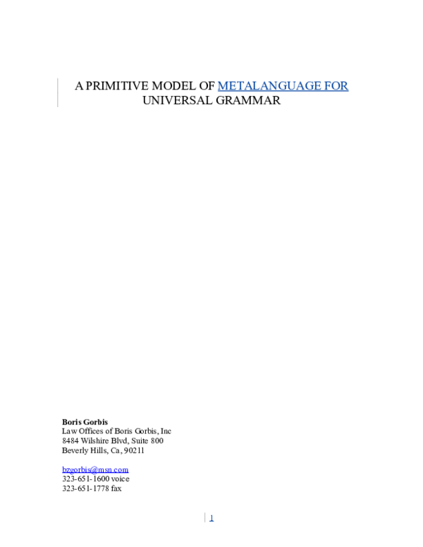(DOC) A Primitive Model Of Metalanguage For Universal Grammar