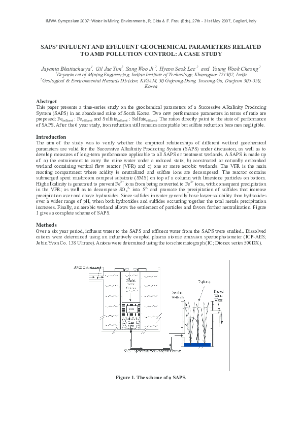 (PDF) SAPS' INFLUENT AND EFFLUENT GEOCHEMICAL PARAMETERS RELATED TO AMD POLLUTION CONTROL: A ...