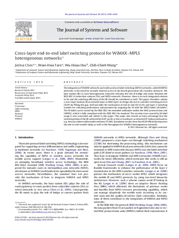 Pdf Cross Layer End To End Label Switching Protocol For Wimaxmpls