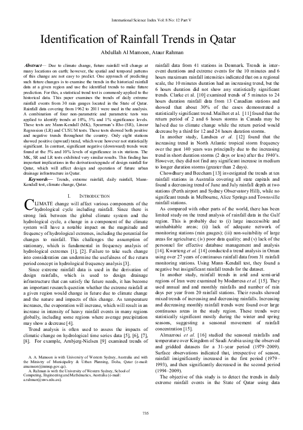 (PDF) Identification of Rainfall Trends in Qatar