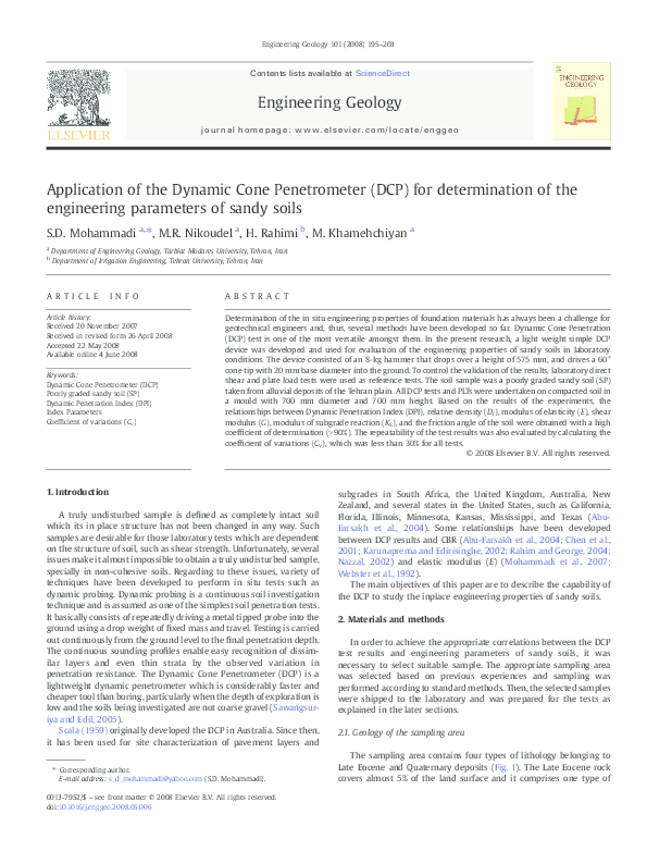 (PDF) Application of the Dynamic Cone Penetrometer (DCP) for ...