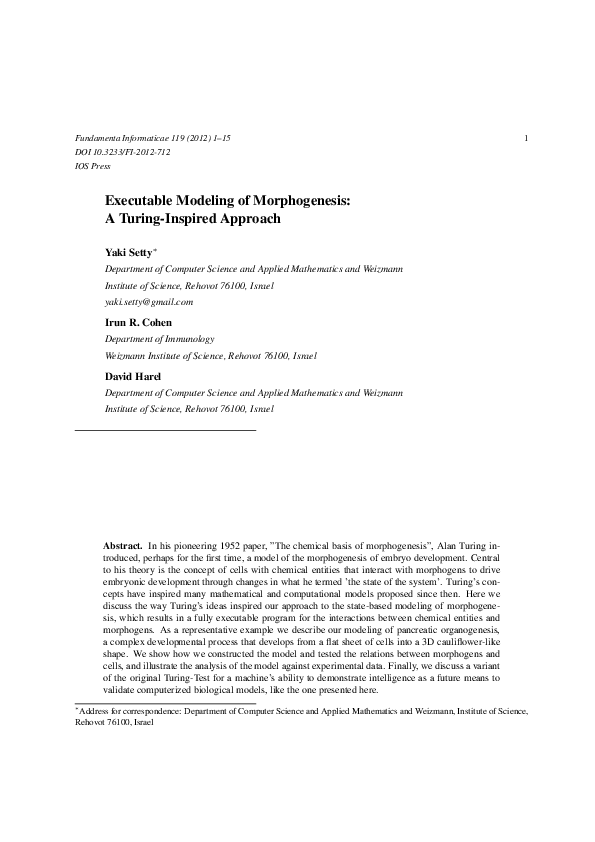 Pdf Executable Modeling Of Morphogenesis A Turing Inspired Approach