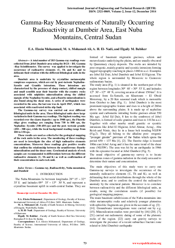 (PDF) Gamma - ray measurements of naturally occuring radio activity