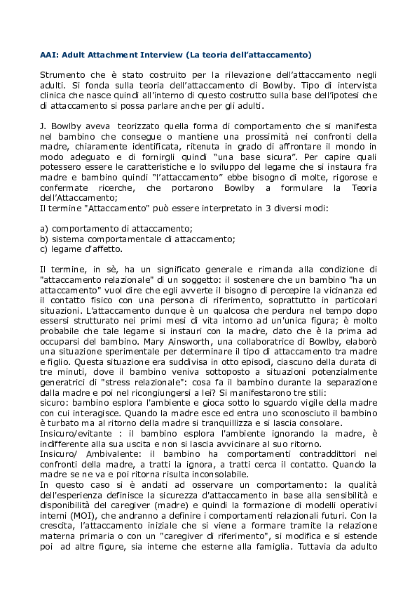 (DOC) AAI: Adult Attachment Interview (La teoria dell'attaccamento