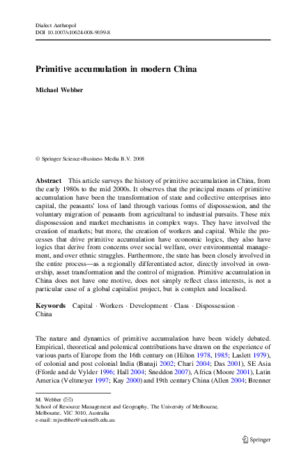 (PDF) Primitive accumulation in modern China